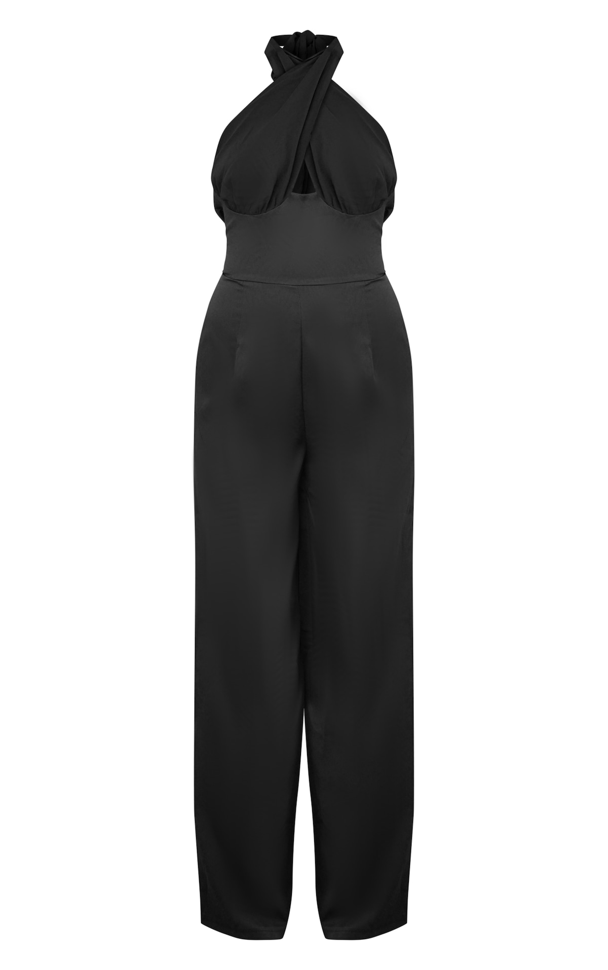 Black Chiffon Halter Neck Tie Detail Jumpsuit Jumpsuits And Rompers Prettylittlething Usa