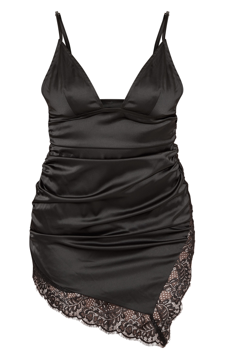 Black Plunge Lace Insert Strappy Bodycon Dress | PrettyLittleThing