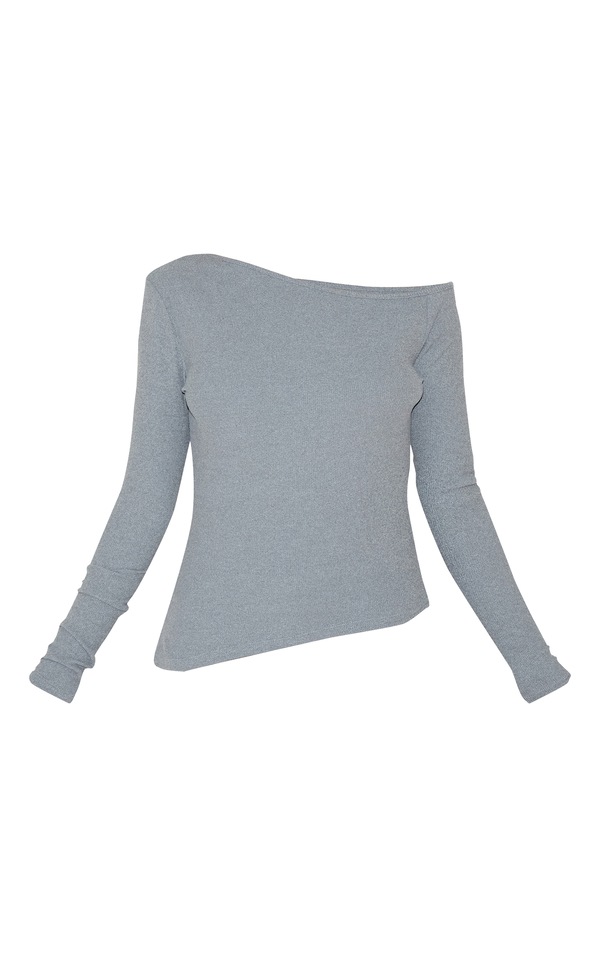 Grey Soft Touch Rib Asymmetric Long Sleeve Top | Tops ...