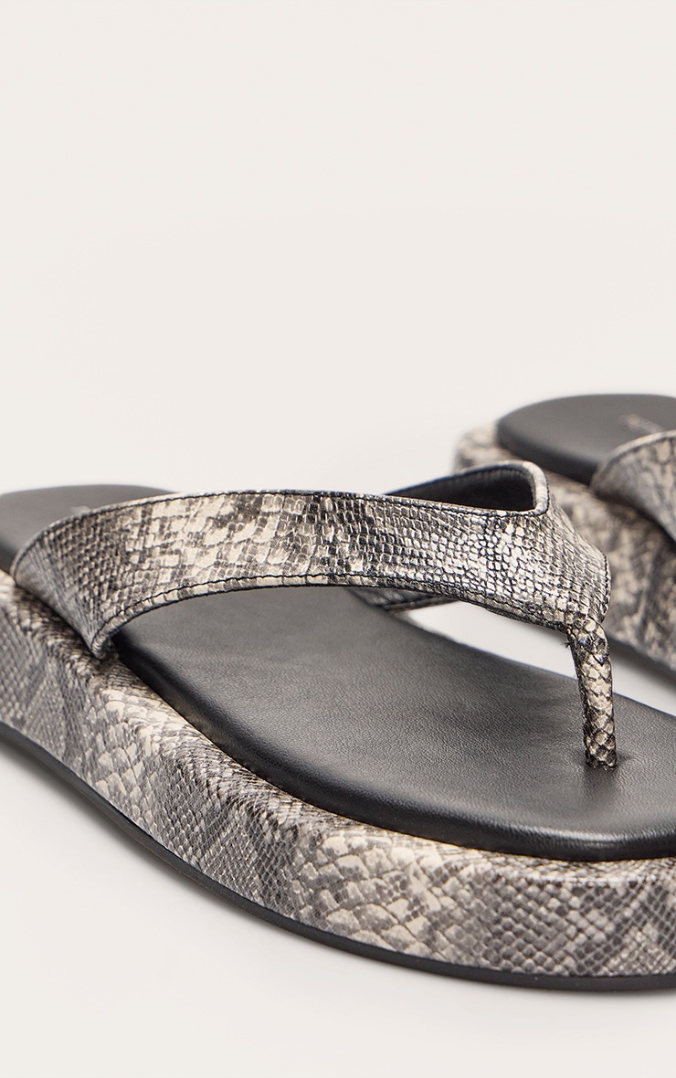 Snake Pu Round Toe Thong Flatform Sandals | Footwear | PLT