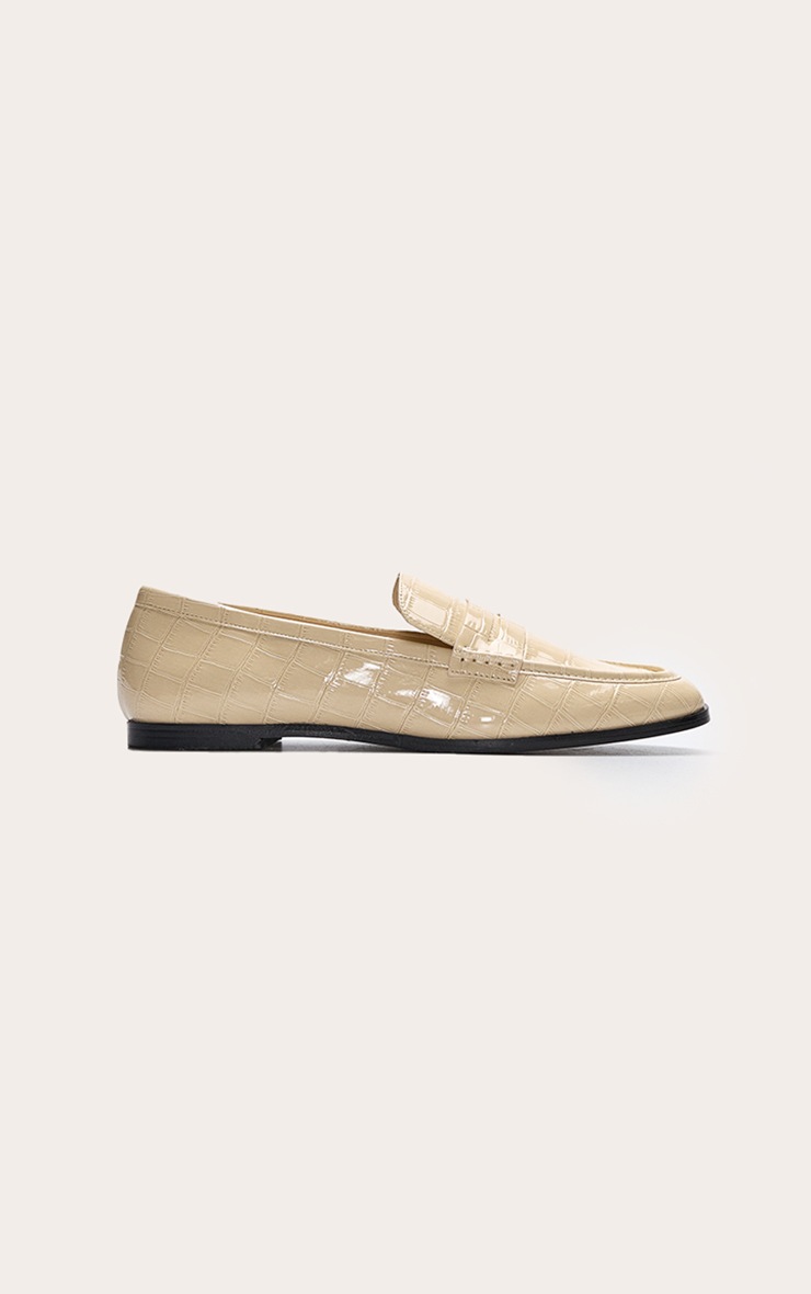 Cream Croc PU Basic Squared Toe Loafer | Footwear | PLT