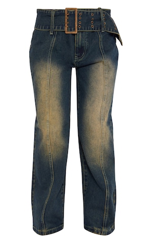 Petite Indigo Vintage Wash Denim Buckle Jeans | Petite | PLT