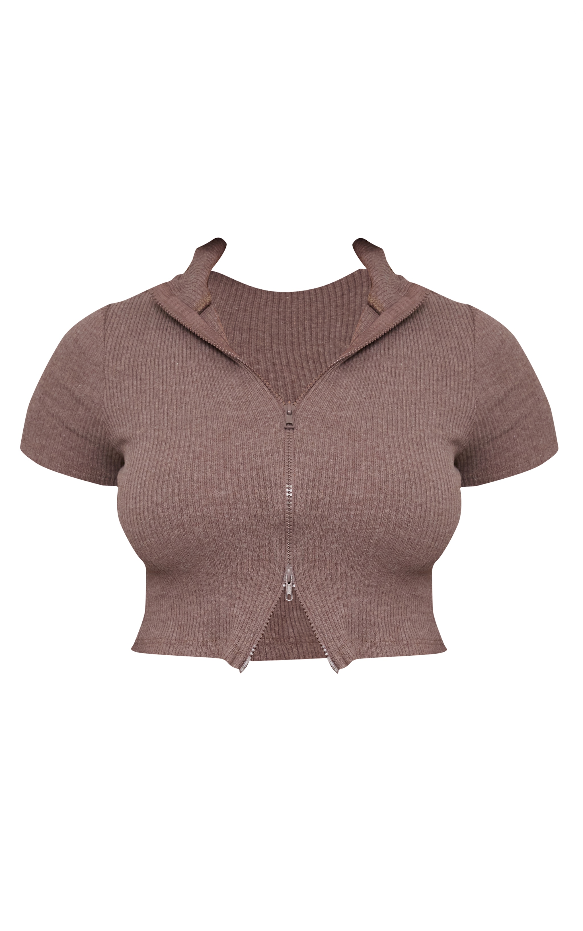 Shape Chocolate Brown Marl Rib Short Sleeve Top | Shape | PLT