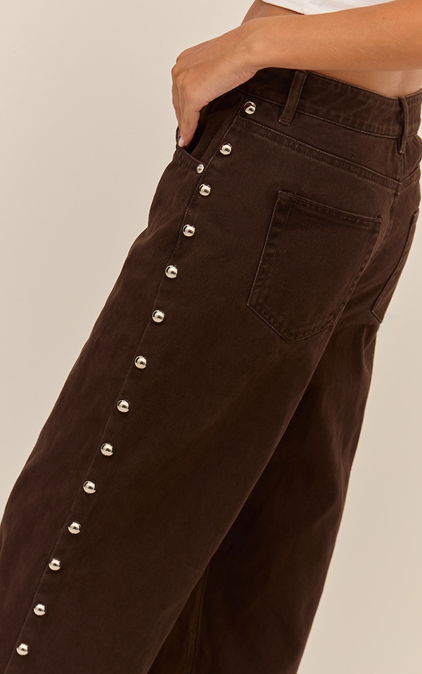 Chocolate Side Studded High Waist Jeans | Denim | PrettyLittleThing USA