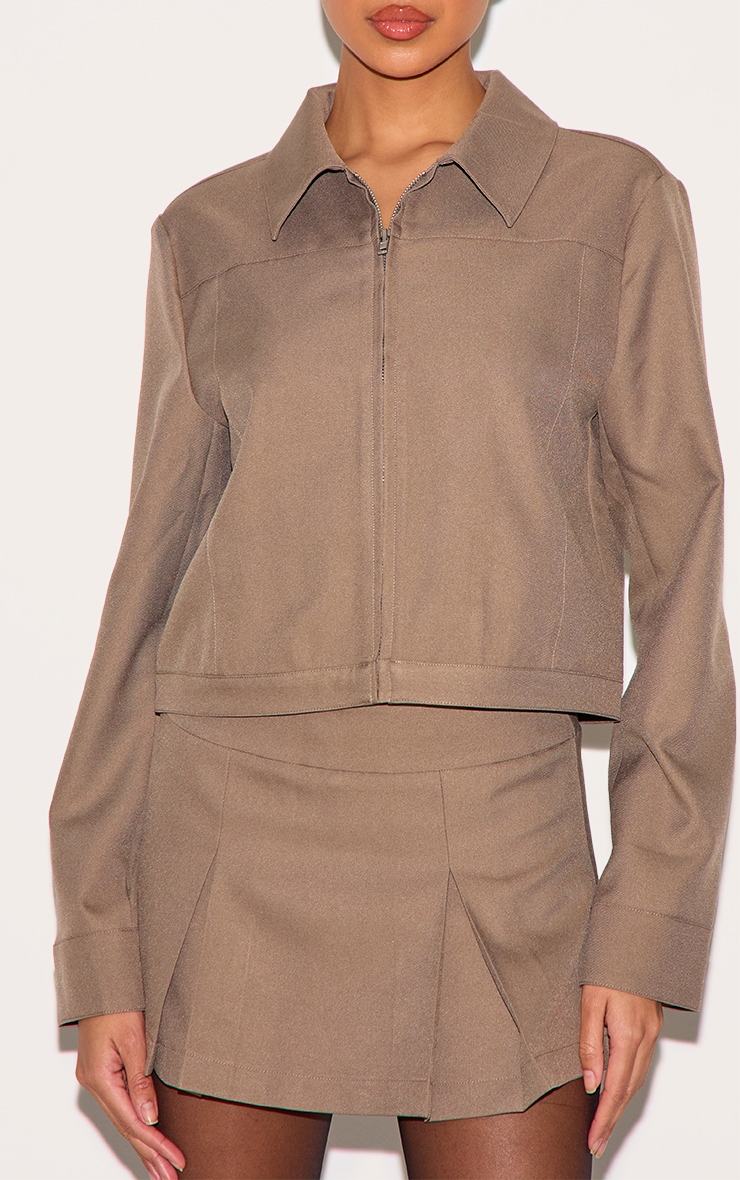 Mocha Woven Boxy Jacket | Co-ords | PrettyLittleThing