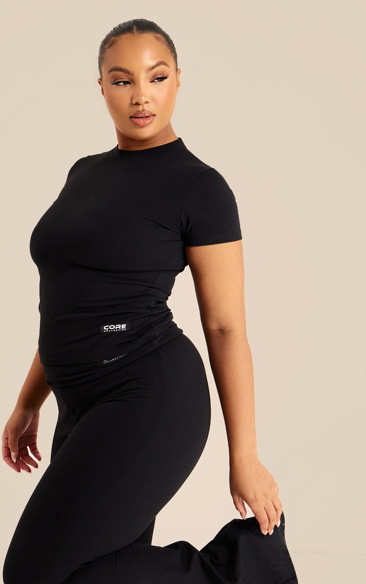 Plus Black Core Collection Tab Snatched Sculpt Longline T-shirt | Plus ...