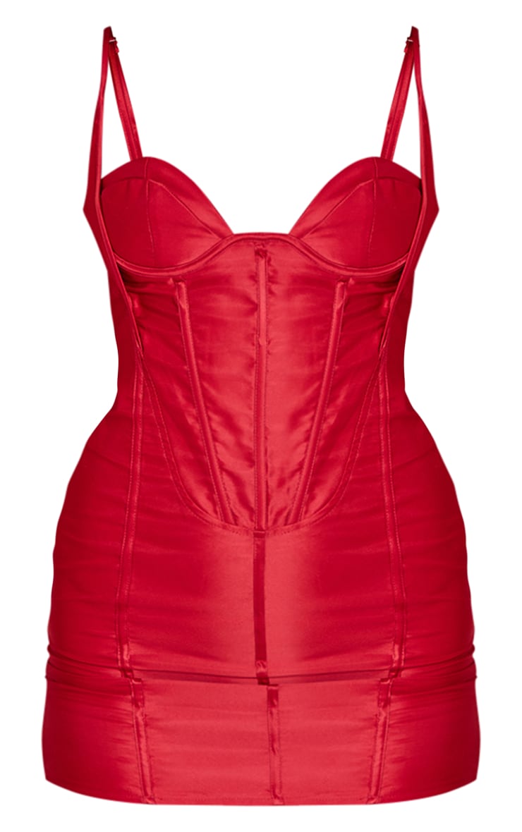 Red Satin Corset Cup Detail Bodycon Dress | Dresses | PLT