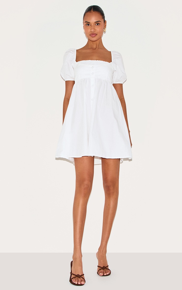 White Cotton Button Down Smock Dress | Dresses | PrettyLittleThing