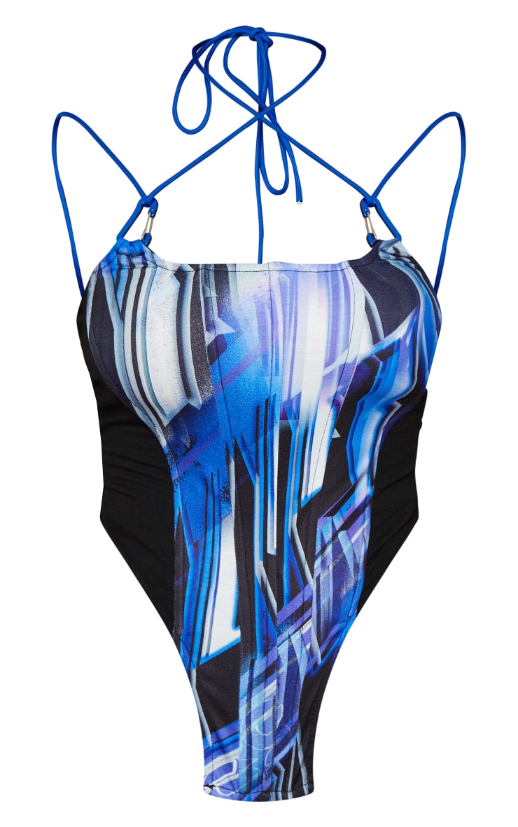 Shape Blue Print Harness Clip Curved Hem Corset | Shape ...