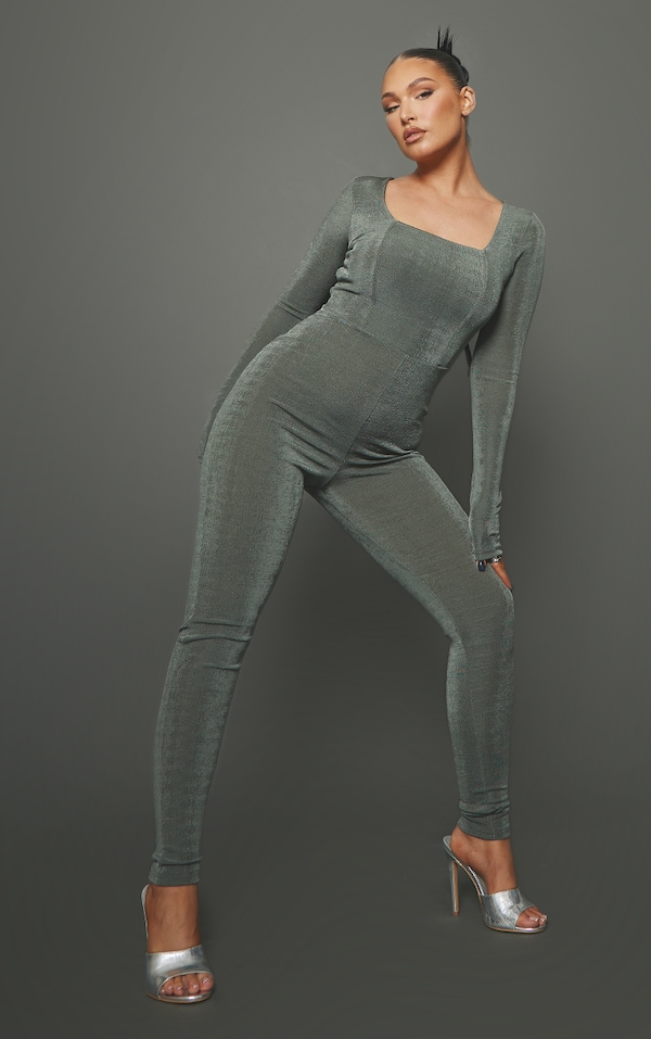 Grey Acetate Slinky Square Neck Low Back Jumpsuit | Dresses ...
