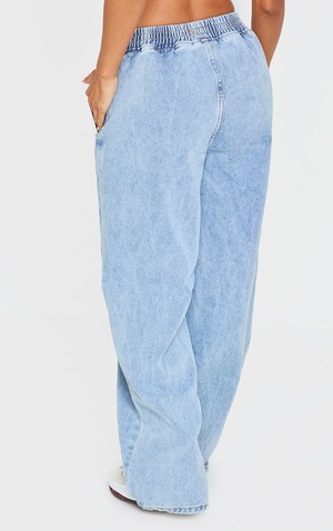 Petite Light Blue Wash Elasticated Wide Leg Jeans | Petite ...