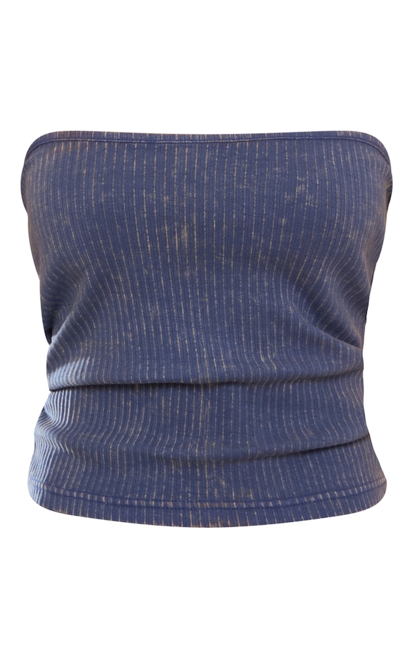 Navy Acid Wash Rib Longline Bandeau | Tops | PrettyLittleThing USA