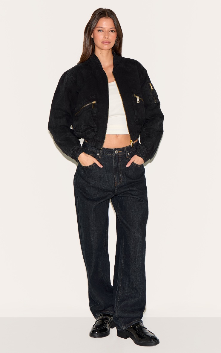 Washed Black Washed Twill Padded Bomber Jacket | Outerwear | PLT