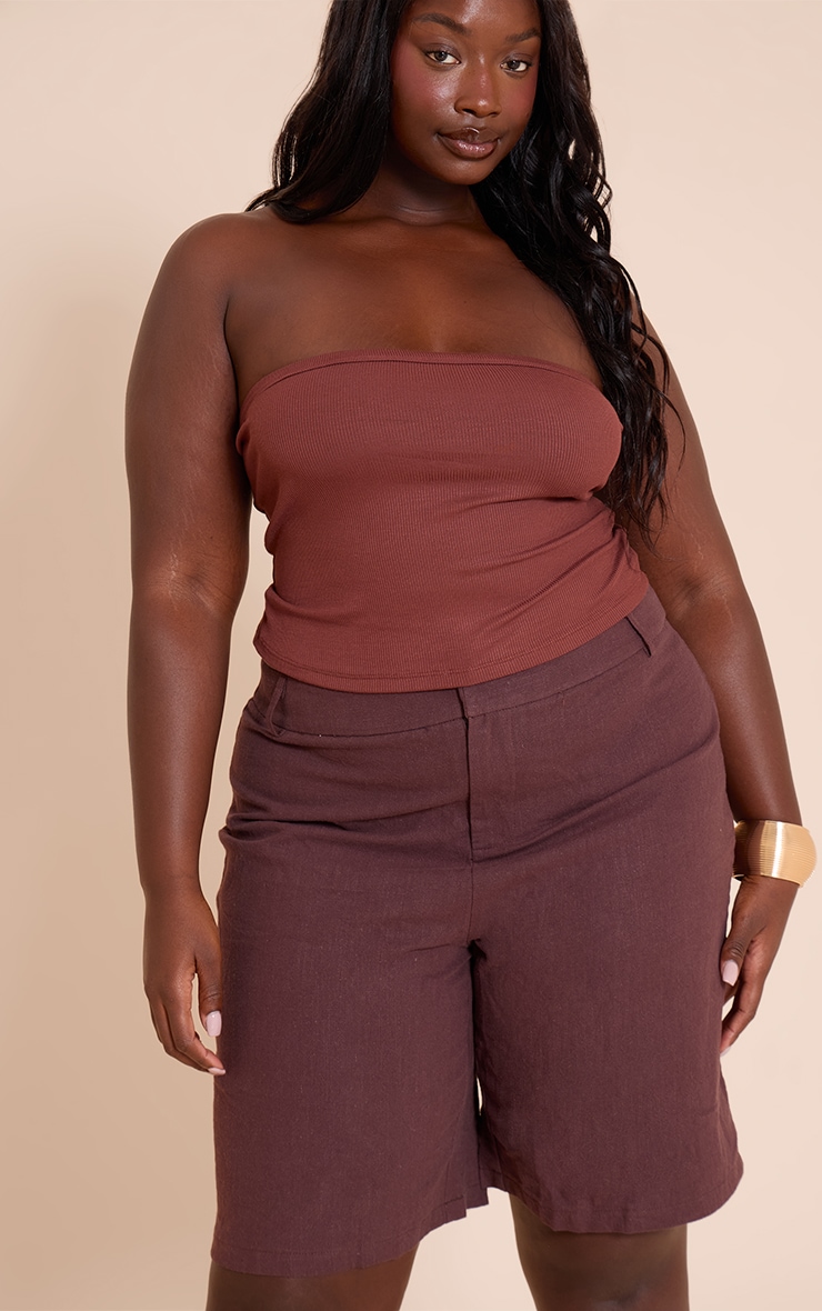Plus Deep Chocolate Premium Linen Tailored Jorts | Plus Size ...