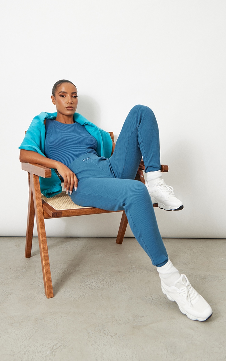 PRETTYLITTLETHING Petrol Blue Rib Basic Leggings | Bottoms | PLT