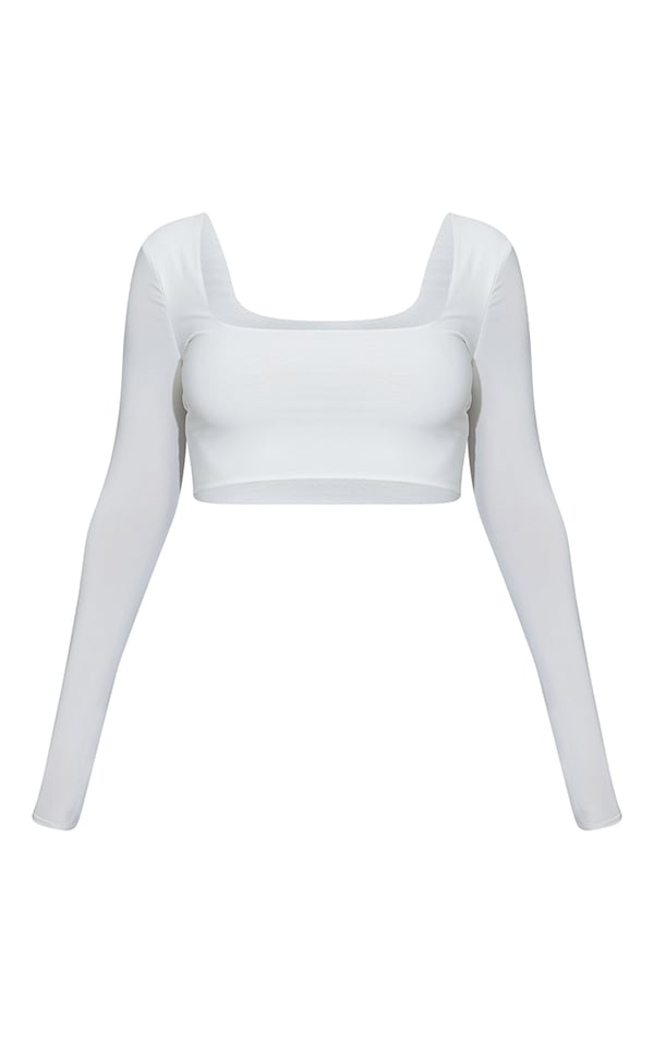 White Second Skin Square Neck Long Sleeve Crop Top | Tops ...
