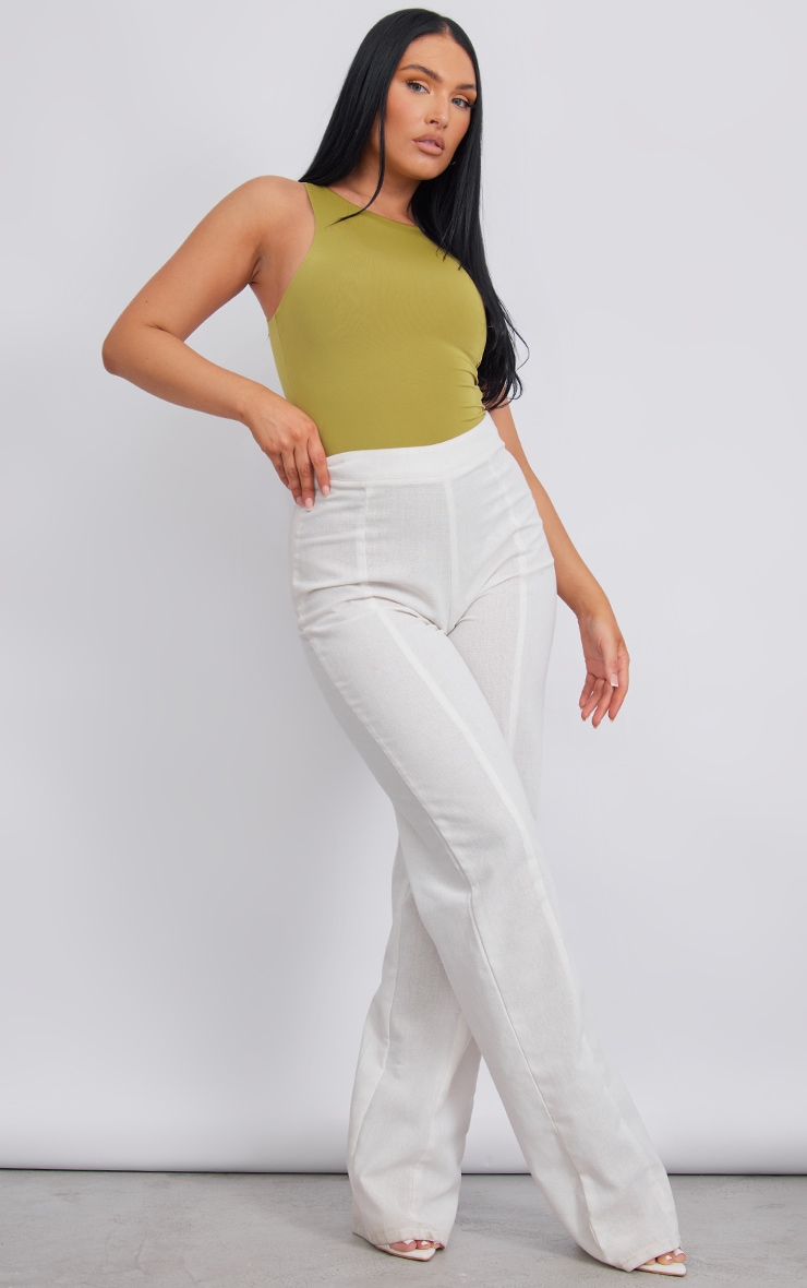 Khaki Slinky Racer Bodysuit | Tops | PrettyLittleThing CA