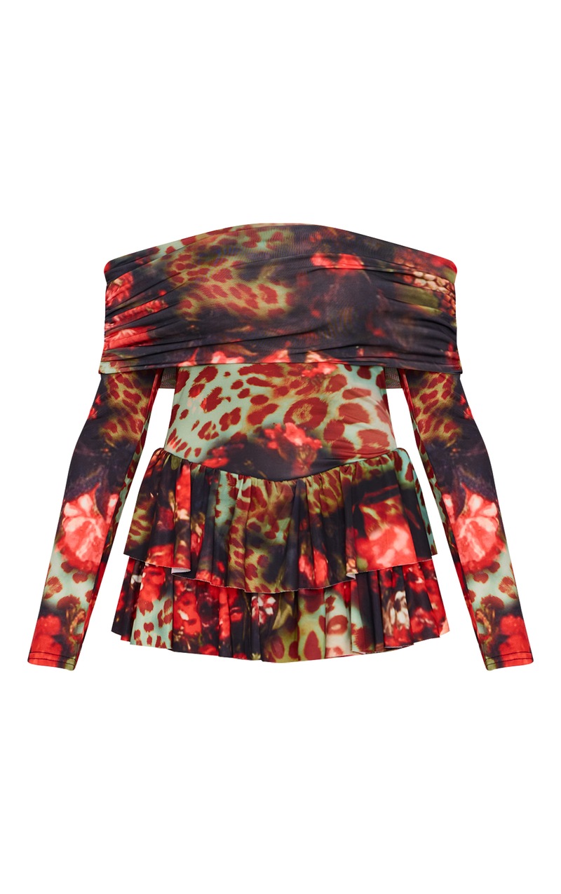 Multi Leopard Long Sleeve Bardot Rara Skort Romper | Dresses ...