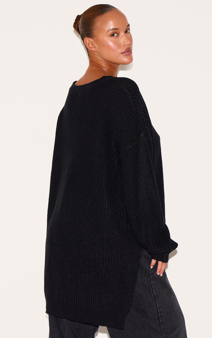 Plus Black Round Neck Side Split Sweater | Plus Size ...