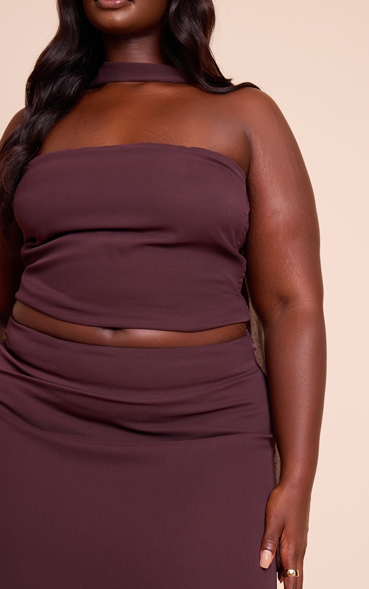 Plus Brown Chiffon Neck Wrap Top | Plus Size | PLT