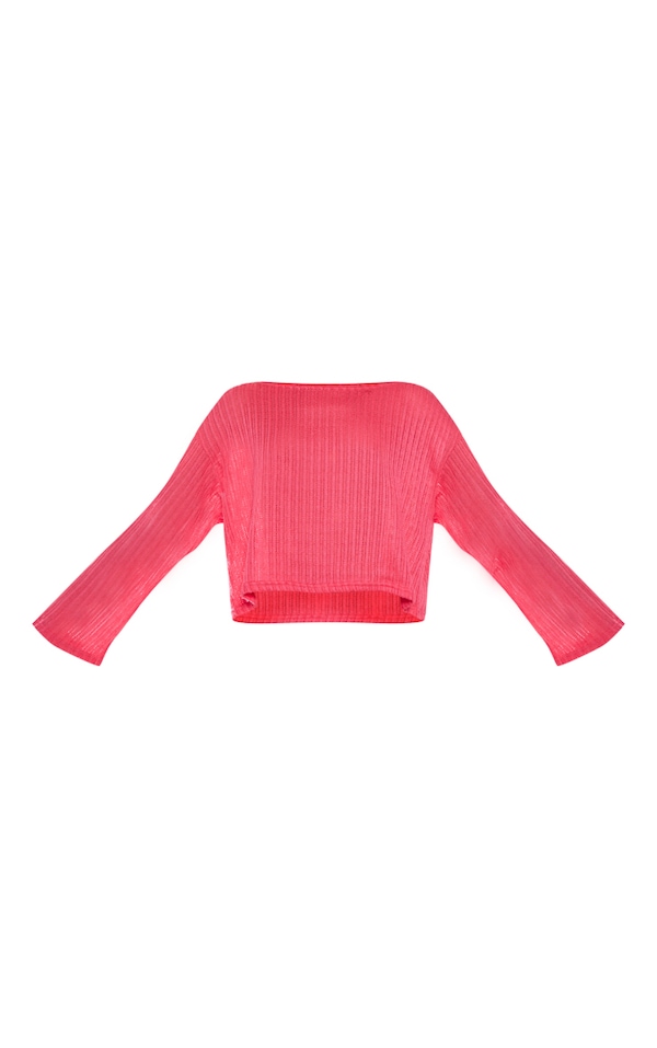 Bright Pink Textured Rib Oversized Long Sleeve Top | PrettyLittleThing AUS