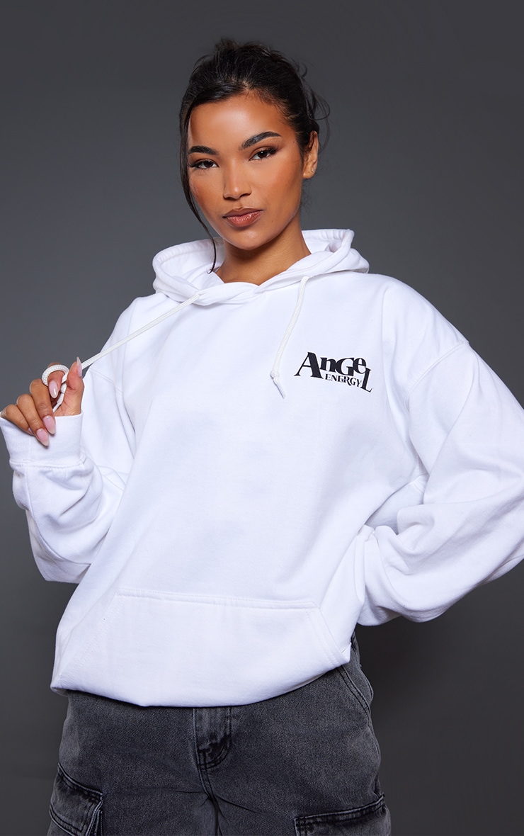 White Angel Energy Back Print Hoodie | Tops | PrettyLittleThing