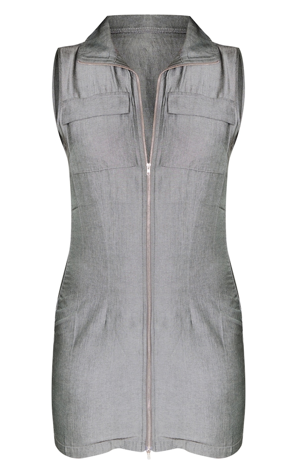 Charcoal Grey Textured Pocket Zip Up Bodycon Dress | PrettyLittleThing IRE
