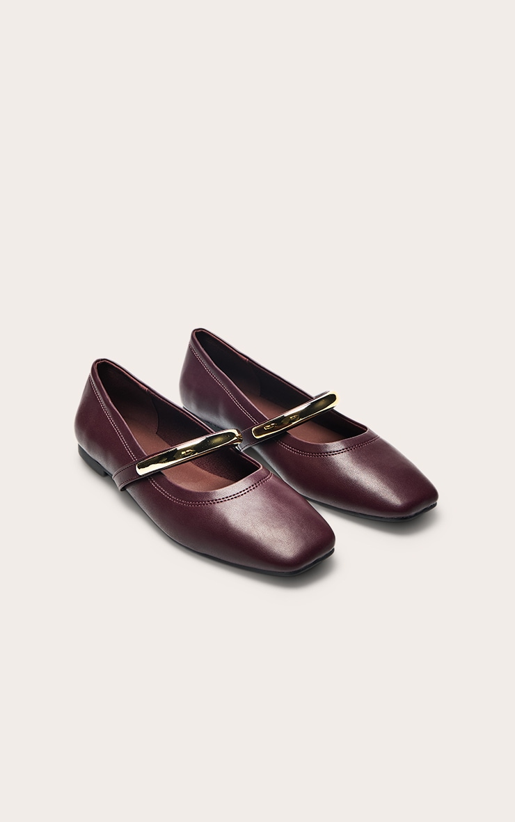 Plum Soft PU Silver Strap Square Toe Ballet Flats | Footwear | PLT IRE