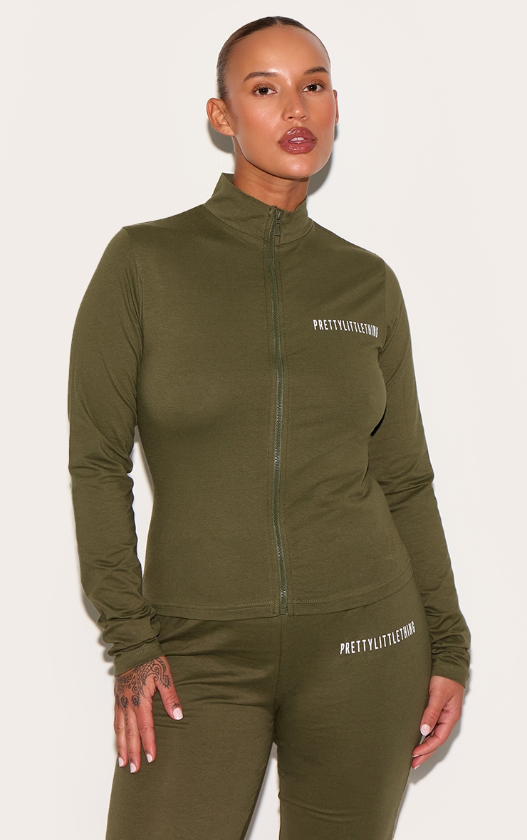 PLT Plus Khaki Jersey Zip Through Long Sleeve Top | Plus Size ...