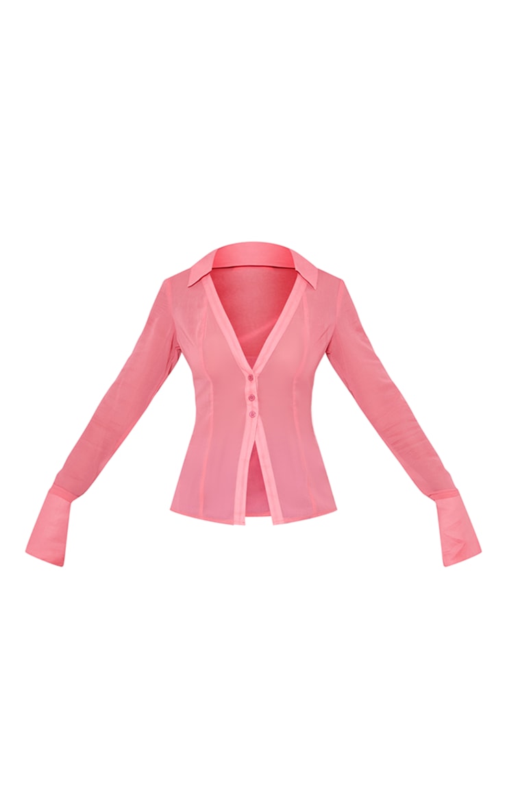 Tall Blouse en mesh rose vif à boutons devant | PrettyLittleThing FR