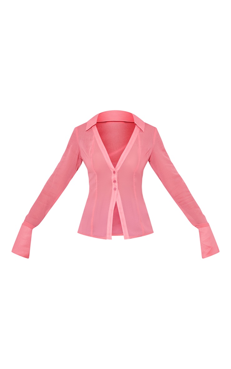 Tall Hot Pink Mesh Button Front Blouse | Tall | PLT IRE