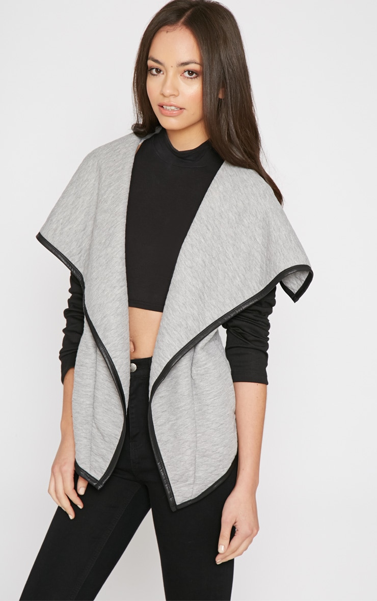 Livvy Grey Quilted Waterfall Jacket | PrettyLittleThing