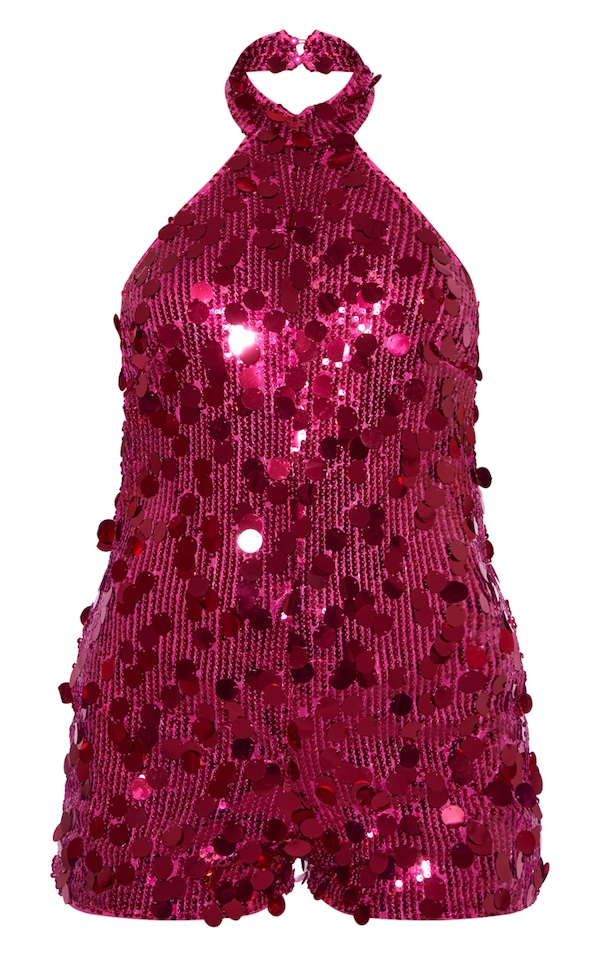 Pink Oversized Sequin High Neck Backless Playsuit | Jumpsuits ...