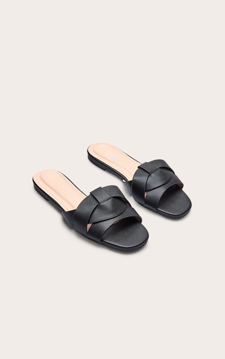 Black Faux Leather Round Toe Cross Over Sandal | Footwear ...