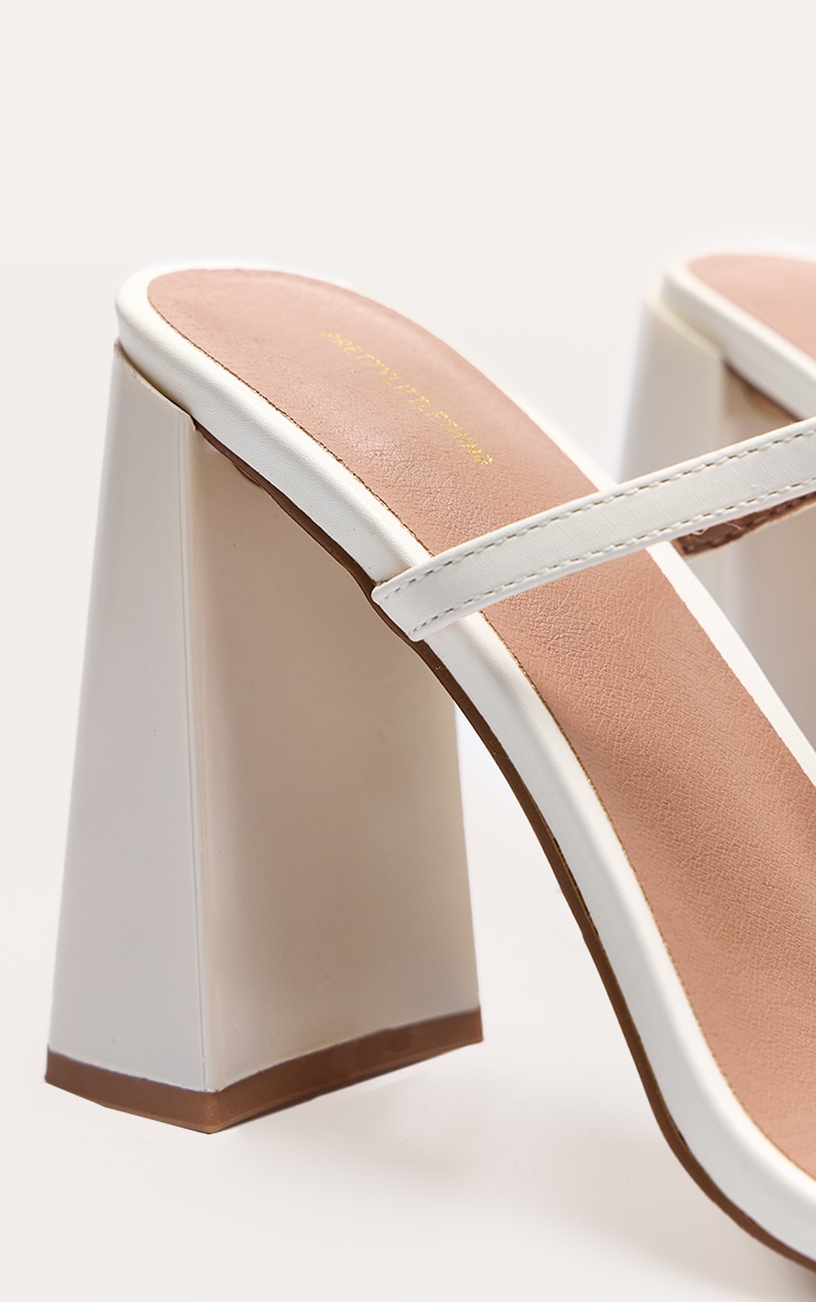 Cream Double Strap High Block Heel Mules | Footwear | PLT