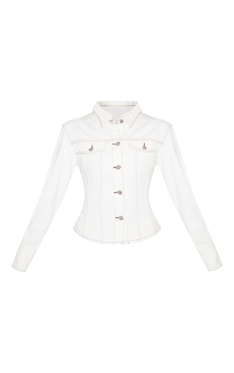 White Contrast Stitch Cinch Waist Denim Jacket | Denim | PLT AUS