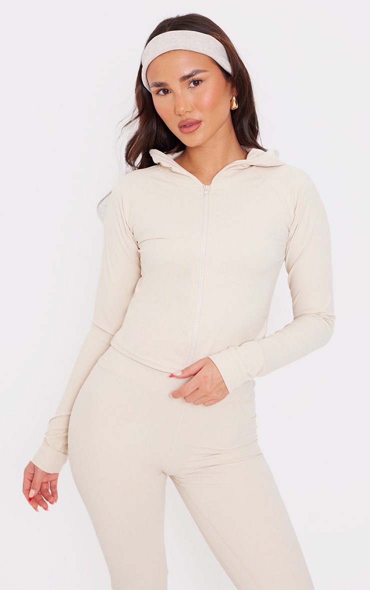 Sand Sculpt Luxe Long Sleeve Hooded Gym Jacket | PrettyLittleThing USA
