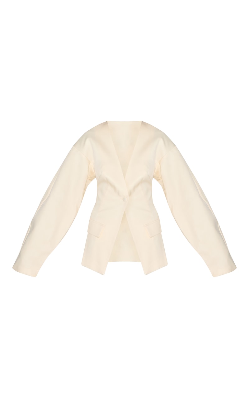 Ecru Cocoon Sleeve Cinched Waist Pocket Blazer | Outerwear ...