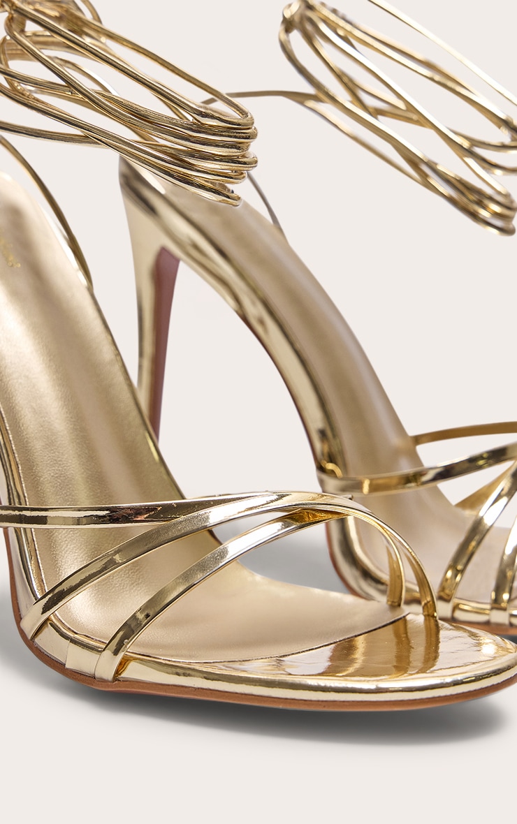Gold Metallic Round Toe High Heeled Sandals | Footwear | PLT