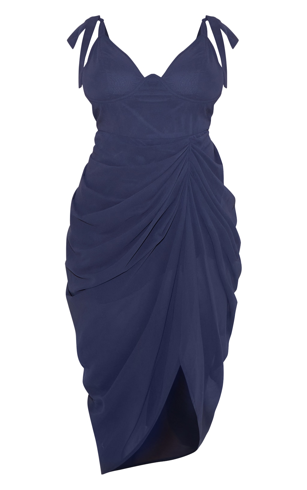 Plus Navy Underwire Detail Draped Midi Dress | Plus Size | PLT