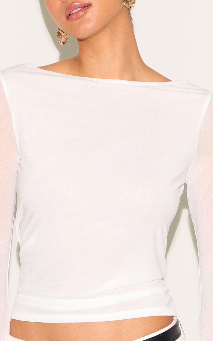 Ivory Stretch Chiffon Loose Fit Flare Top | Tops | PLT USA