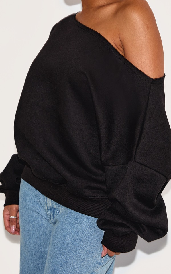 Shape Black Sweat Raw Edge Slouch Sweatshirt | Shape | PrettyLittleThing