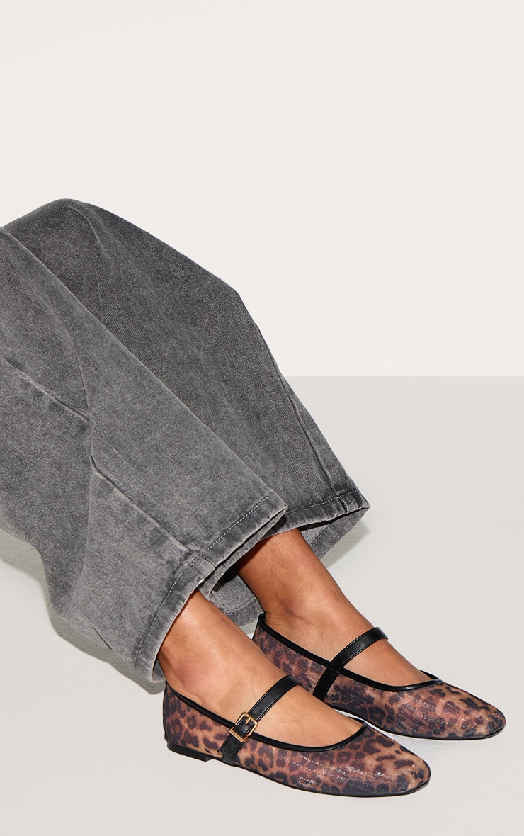 Leopard Mesh Round Toe Buckle Flat Ballet Pumps | Footwear | PLT