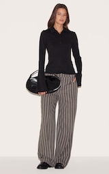 Charcoal Pinstripe Peach Skin Tailored Trousers | Bottoms | PrettyLittleThing