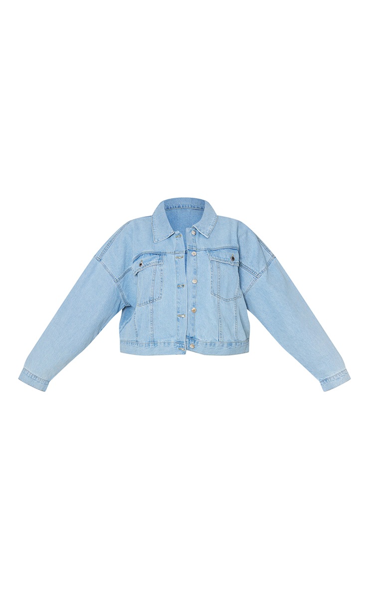 Plus Light Blue Wash Basic Boxy Crop Denim Jacket | Plus Size ...