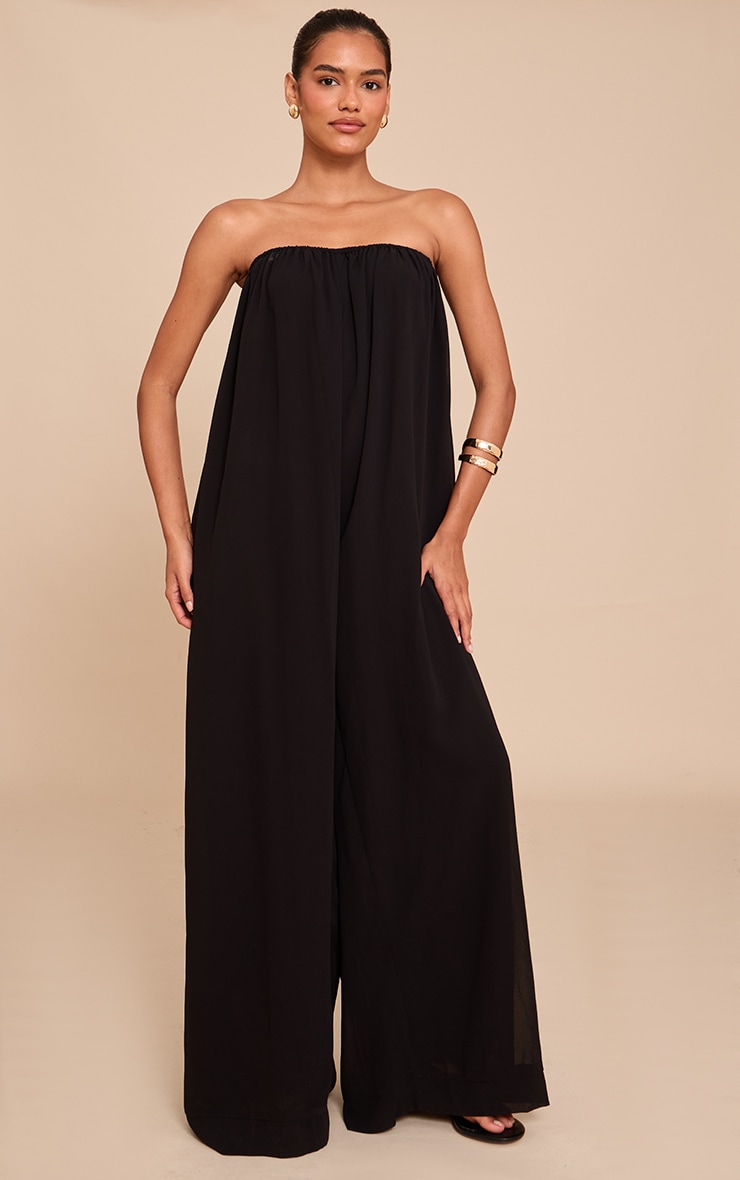 Black Chiffon Bandeau Puffball Jumpsuit | Jumpsuits & Rompers | PrettyLittleThing USA