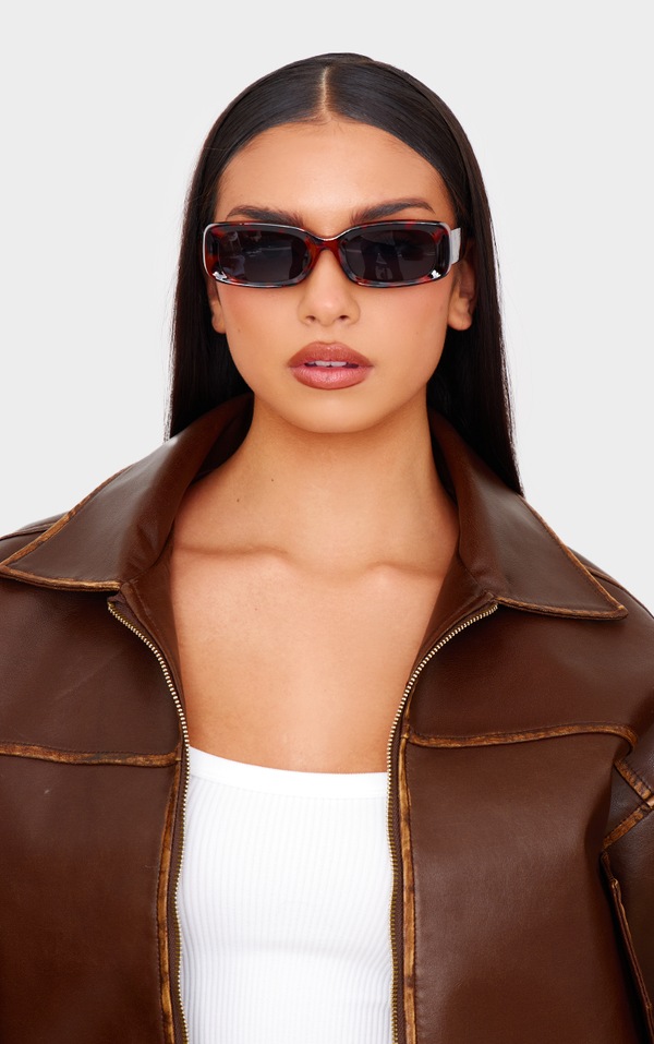 Tortoiseshell Rectangular Slim Frame Sunglasses | PrettyLittleThing