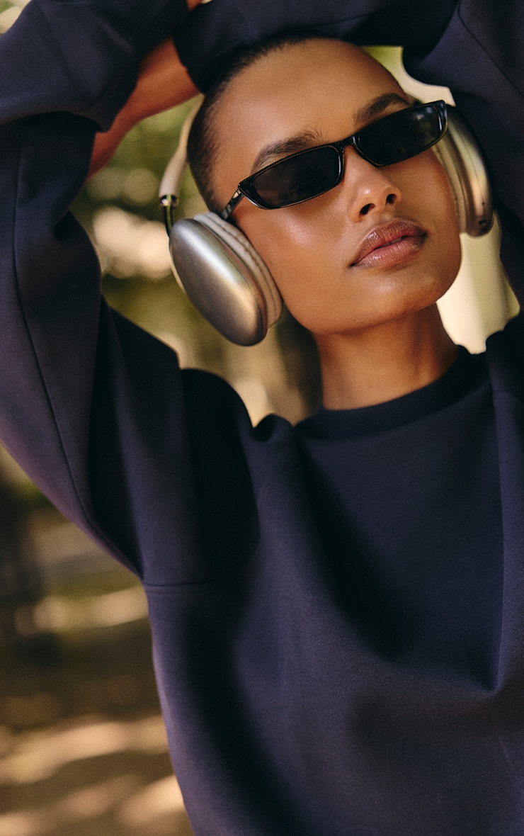 Navy Embroidered Interlock Sweatshirt | Athleisure | PLT