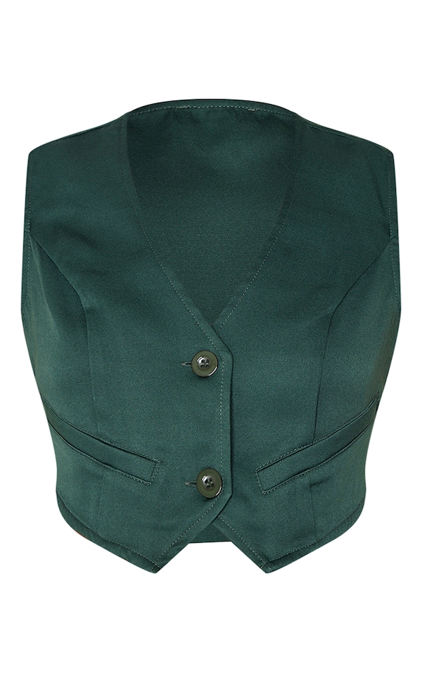 Forest Green Woven Belted Back Suit Waistcoat Top | Co-ords | PLT