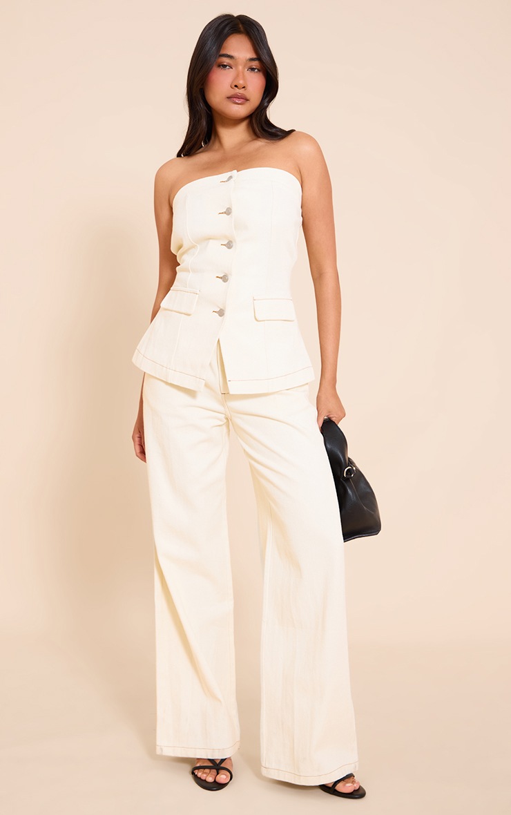 Ecru Strapless Button Down Denim Top | Denim | PLT